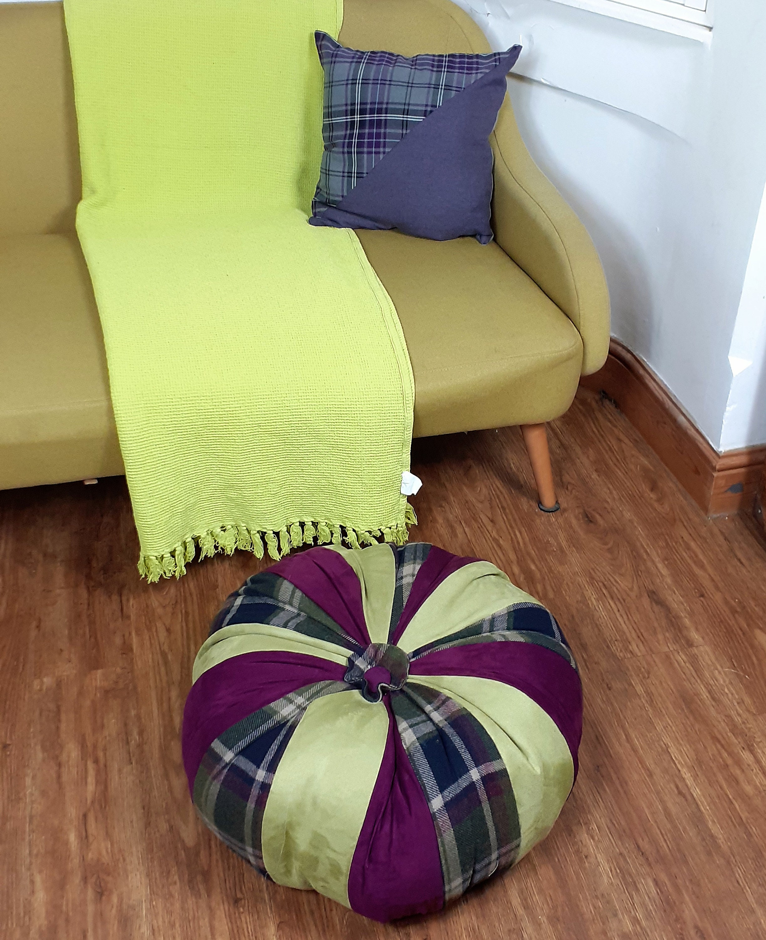 Large pouffe footstool floor cushion Scottish wool plaid | Etsy