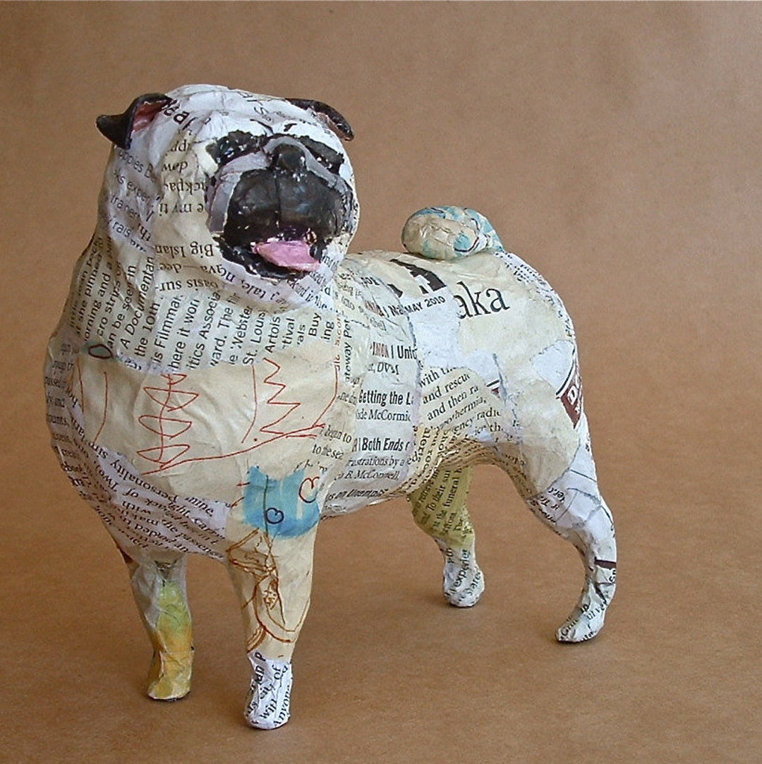 Pug #1, Unique Whimsical Paper Mache Dog Sculpture - Custom Pieces ...
