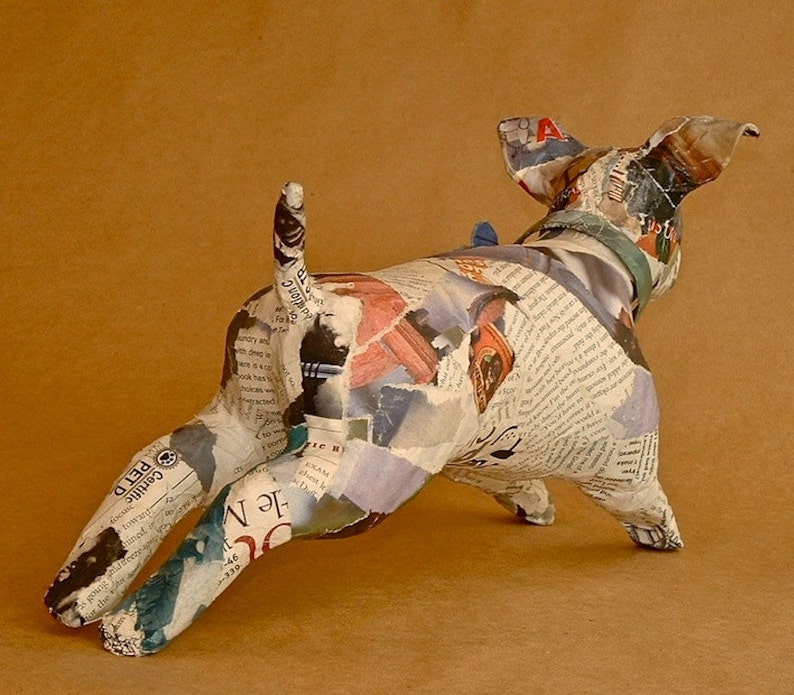 Unique Whimsical Paper Mache Dog Sculpture With Collar - Custom Pieces ...