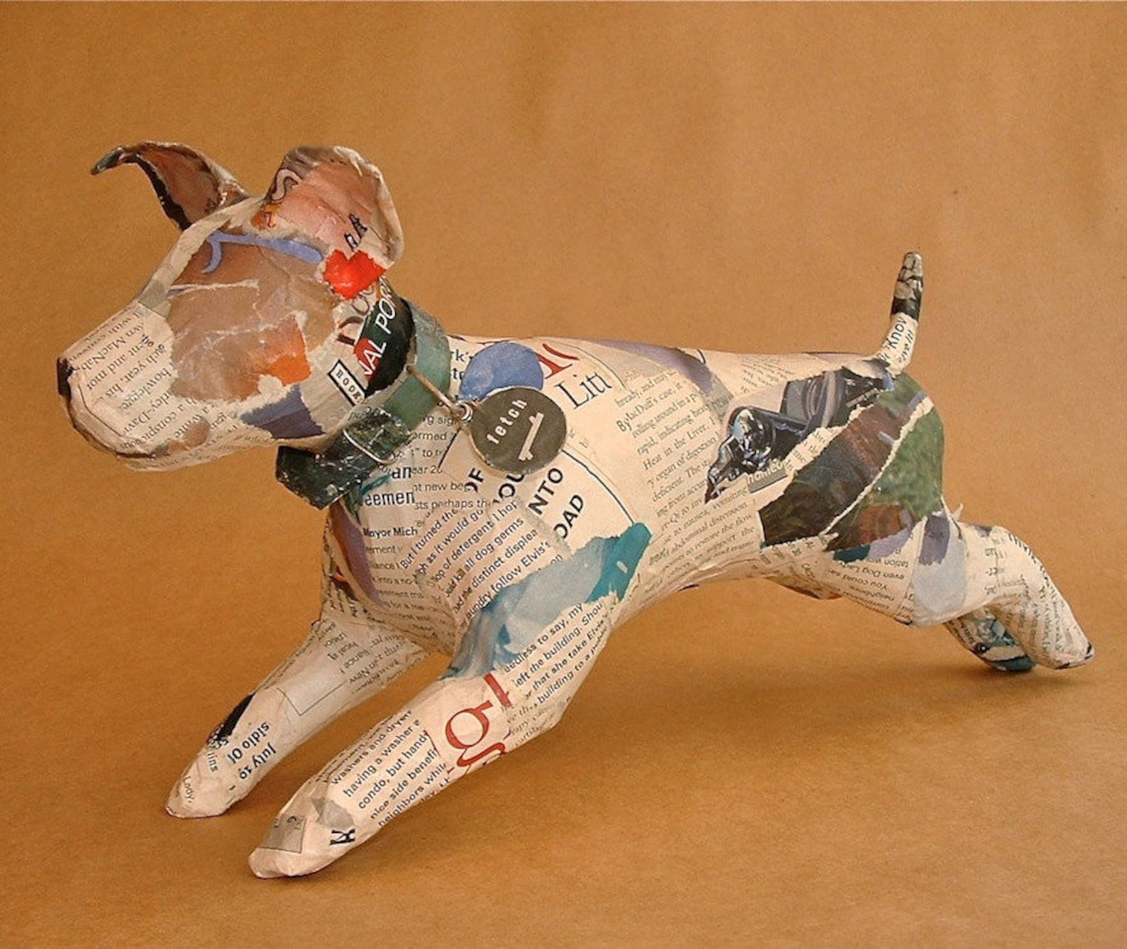Unique Whimsical Paper Mache Dog Sculpture With Collar - Custom Pieces ...