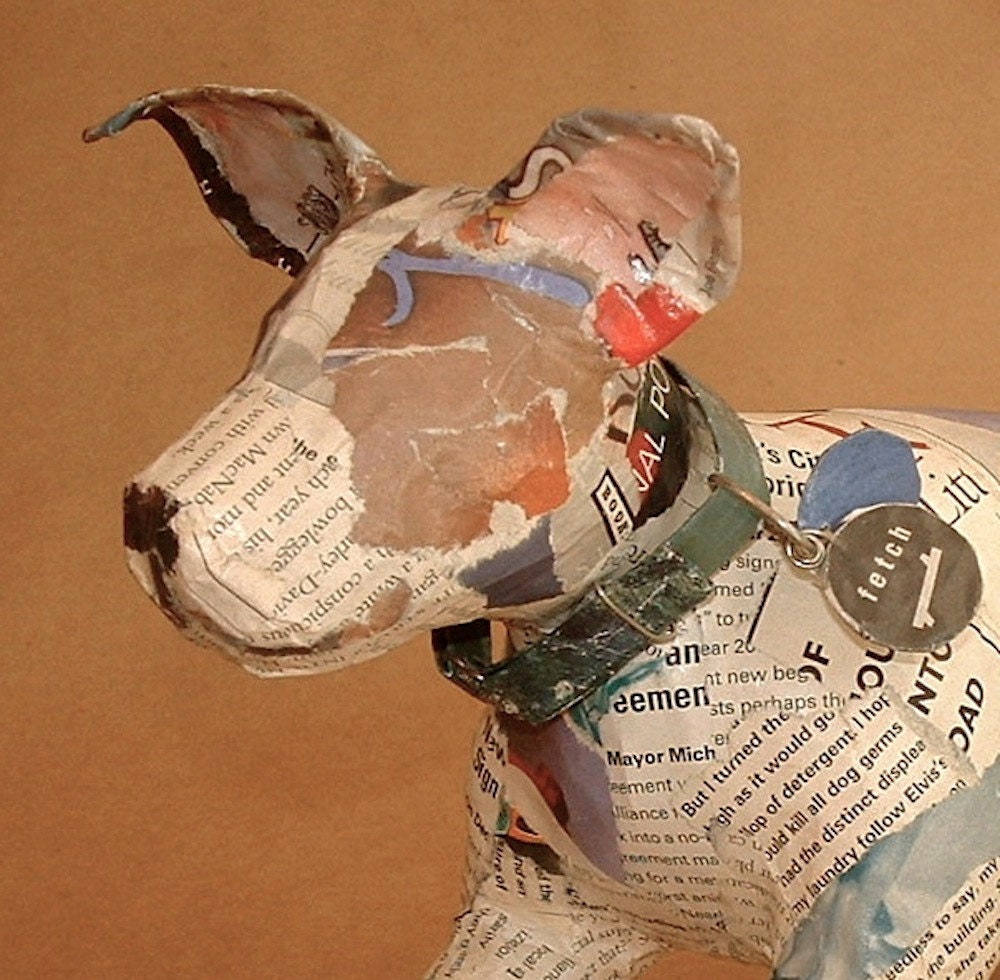 Unique Whimsical Paper Mache Dog Sculpture With Collar - Custom Pieces ...