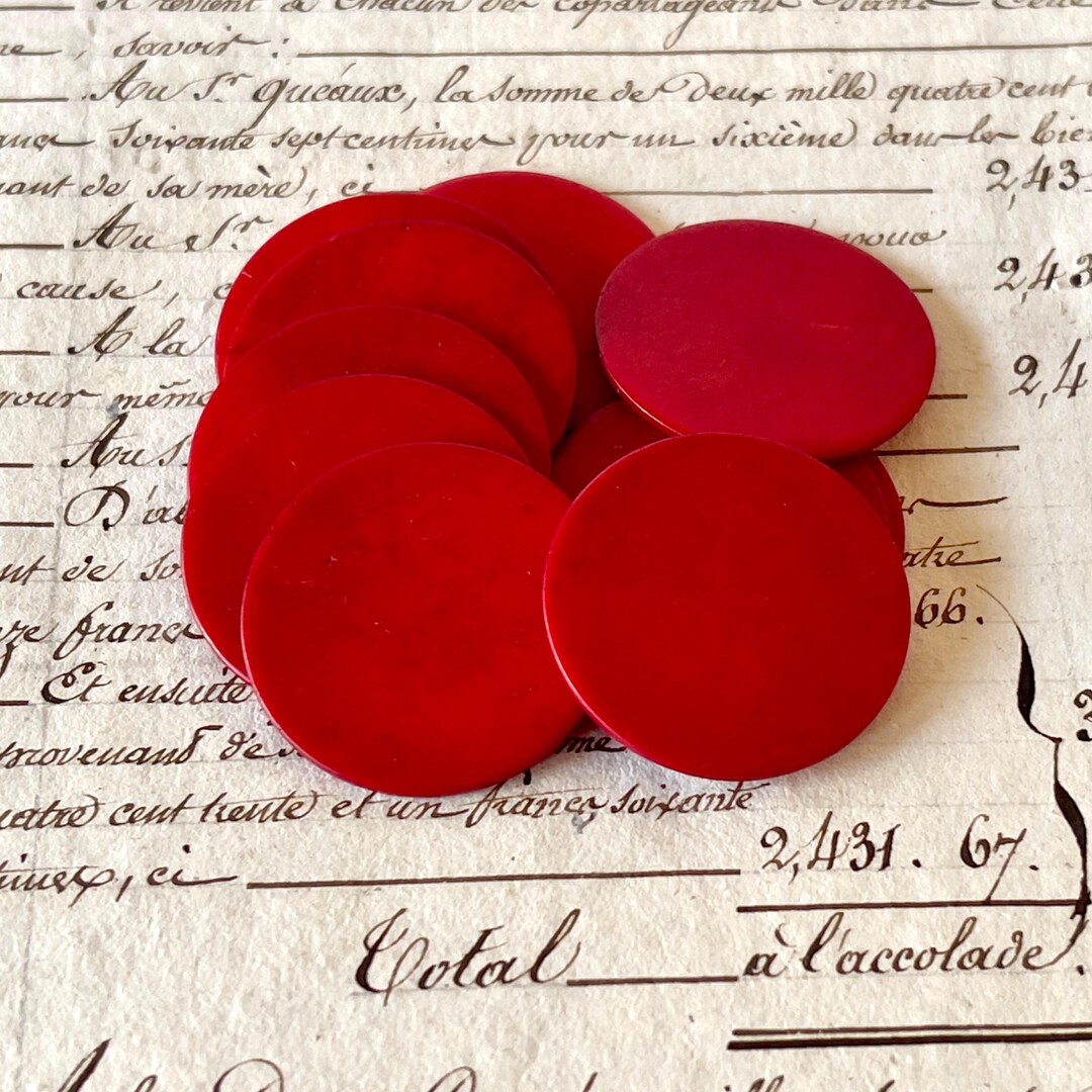 Antique/vintage Bone Games Counters/tiddlywinks X 10 - Red - Stained ...