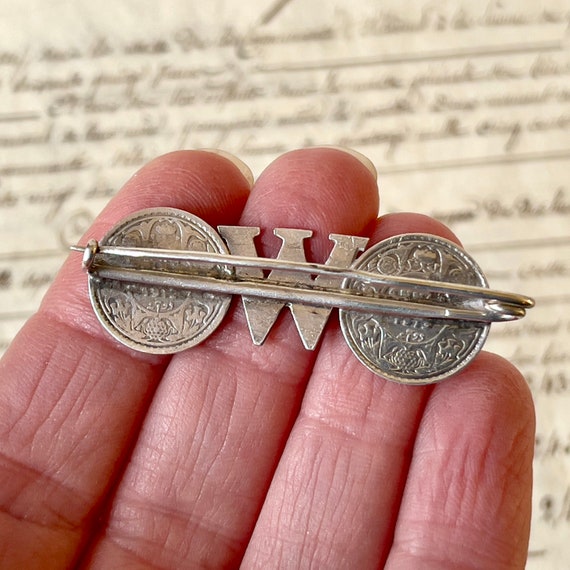 Vintage King George V Two Anna Silver Coins Brooch/Pi… - Gem