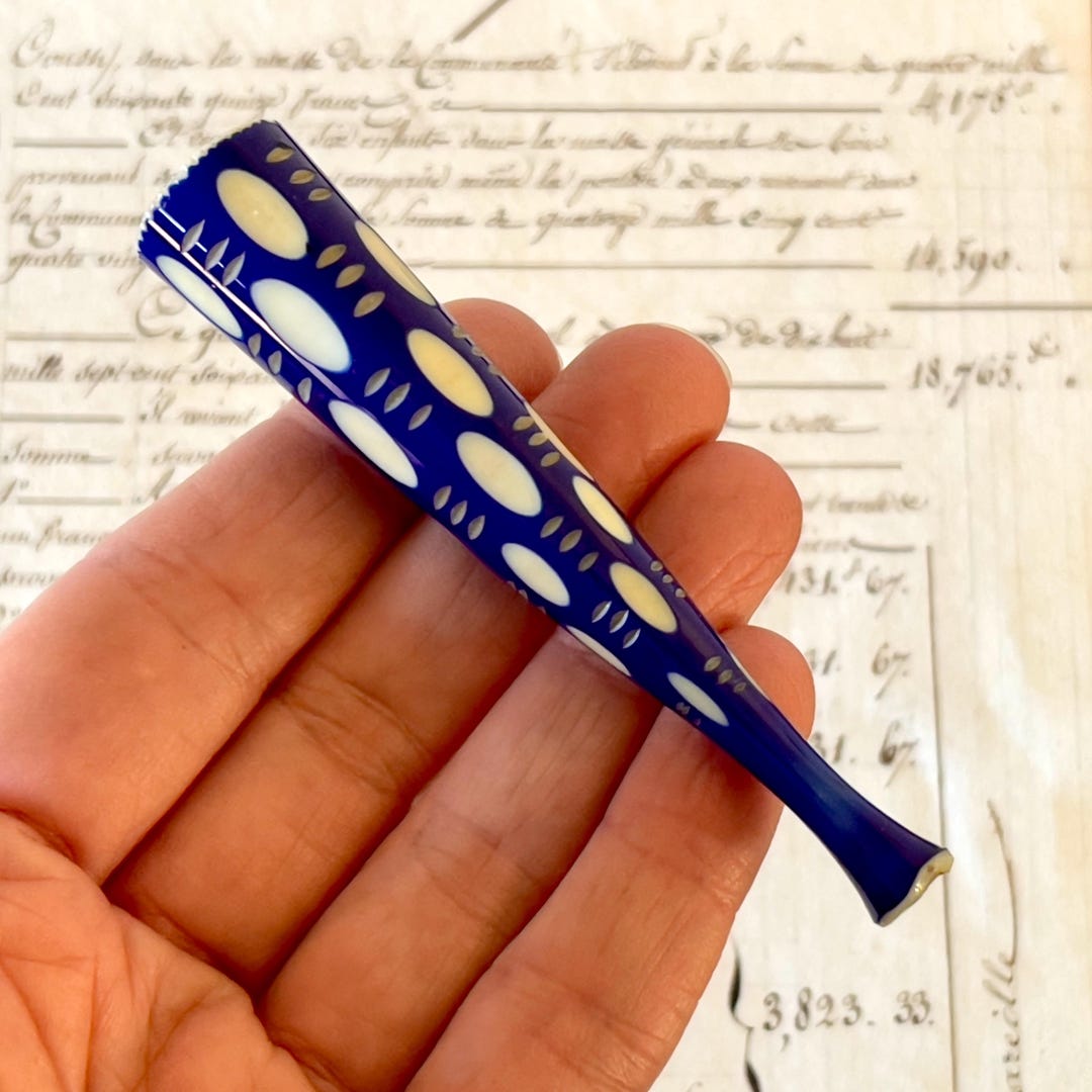 Rare Antique Glass Cheroot Holder/cigarette Holder - Etched Cobalt Blue ...