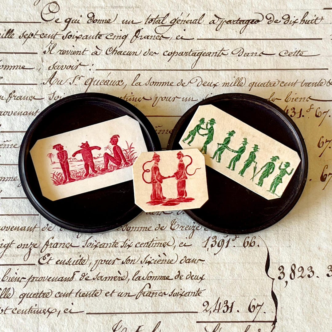 Antique/vintage Lignum Vitae Seal Box/seal Holder & Embossed Specimen ...