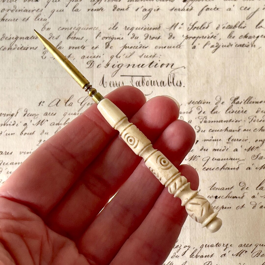 Antique/vintage Bone & Brass Bodkin/stiletto Needlework Tool Victorian ...