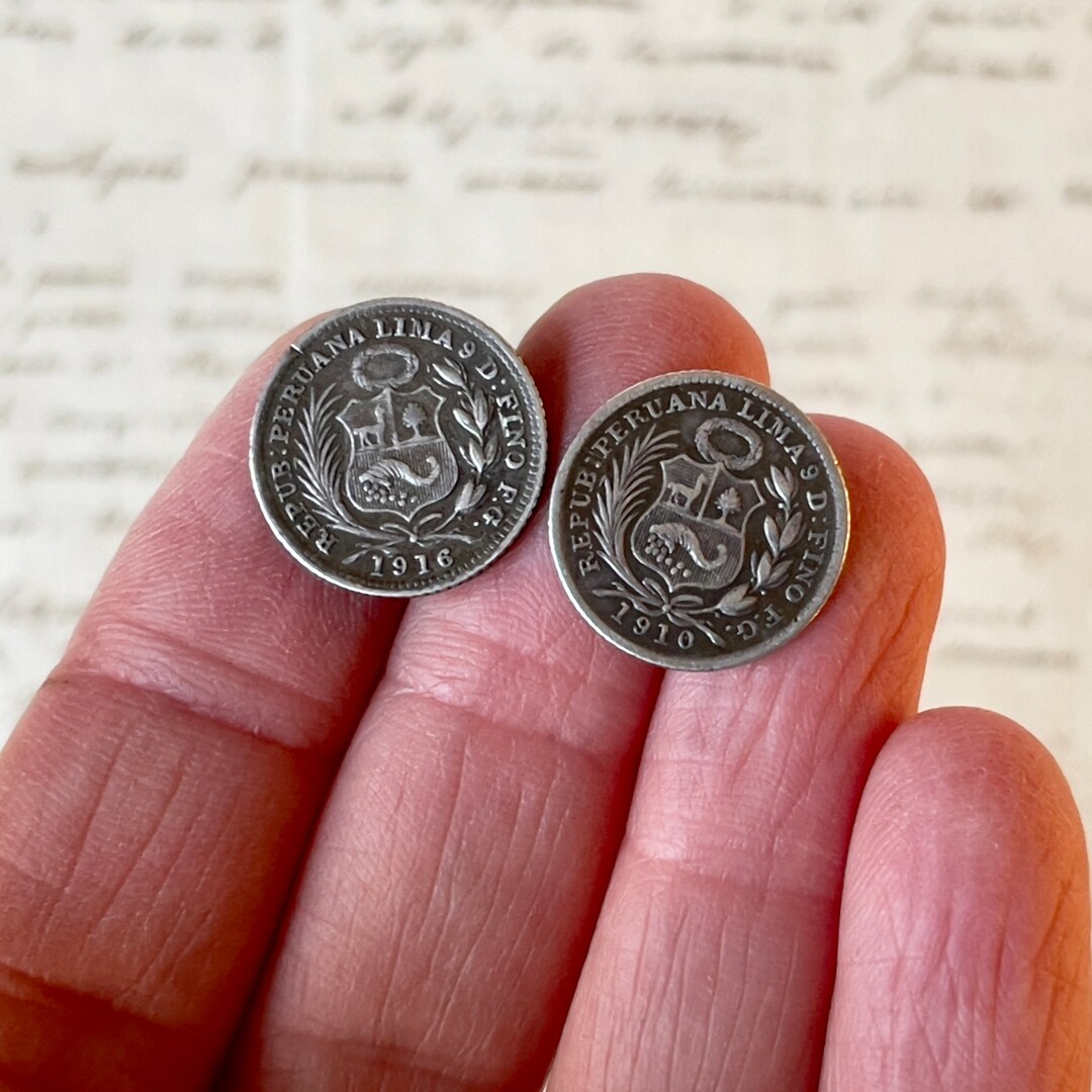 Antique/vintage Silver Coin Buttons - Altered Coins - 1/2 Dino Peru ...
