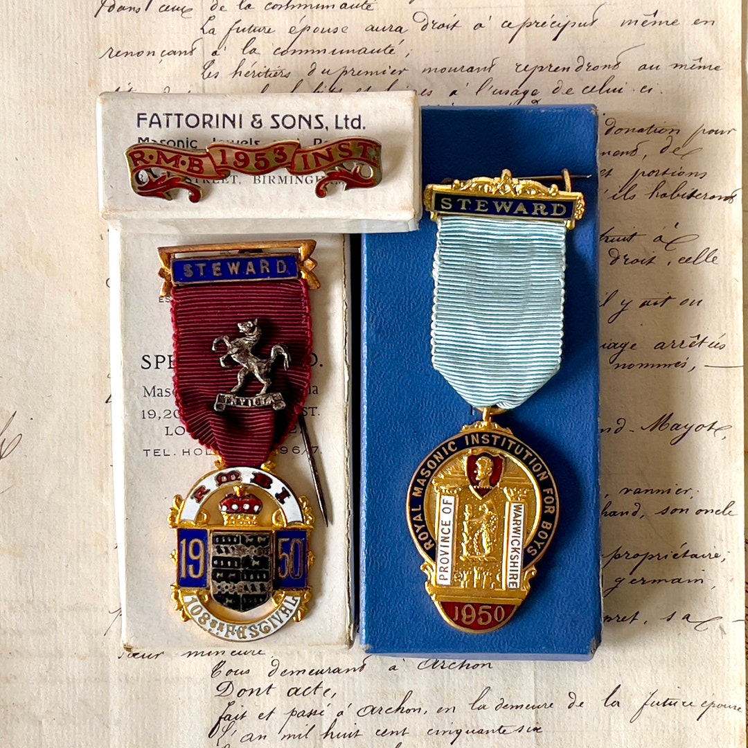 Vintage Masonic Medal/medallion/medal Bar Collection - Boxed With ...