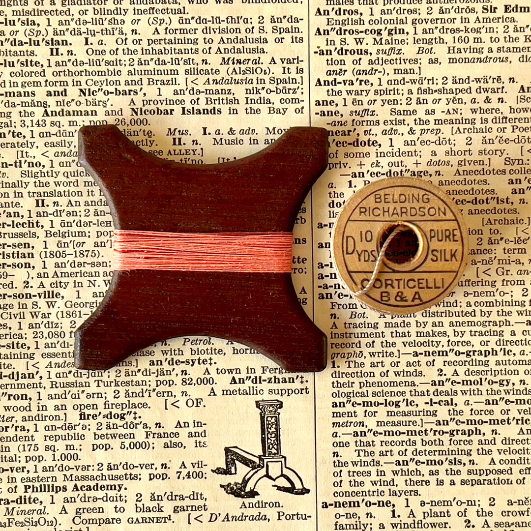 Vintage Wooden Thread Winder & Silk Thread Bobbin - Early-mid 20th ...