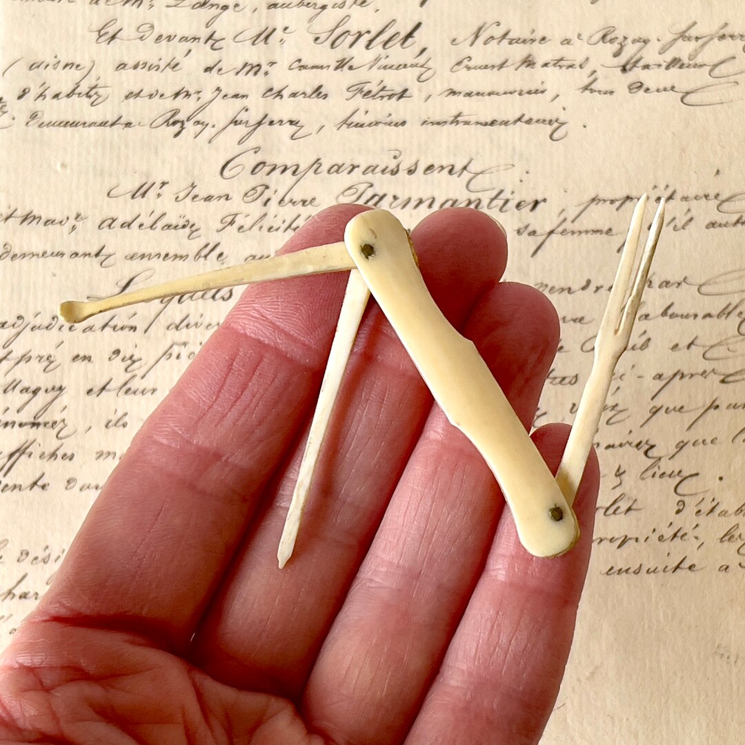 Rare Antique Bone Multi-tool Ear Scoop/toothpick/fork Hand-carved ...