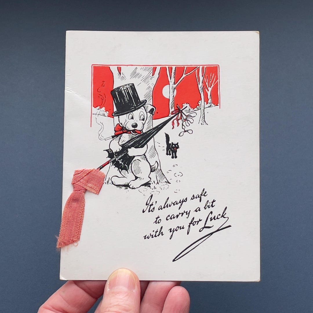 Vintage Christmas Card Bonzo Dog/lucky Black Cat Circa 1920's-1930's ...