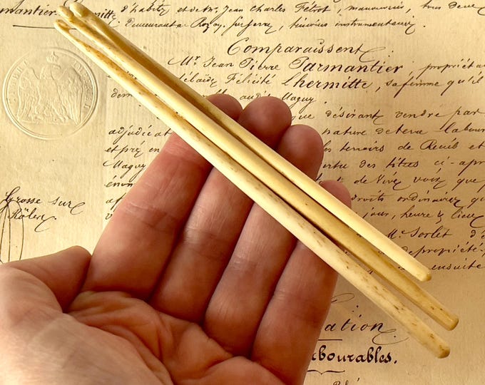 Antique Bone Crochet Hooks - Trio of Hand Carved Ox-bone - Work Box ...