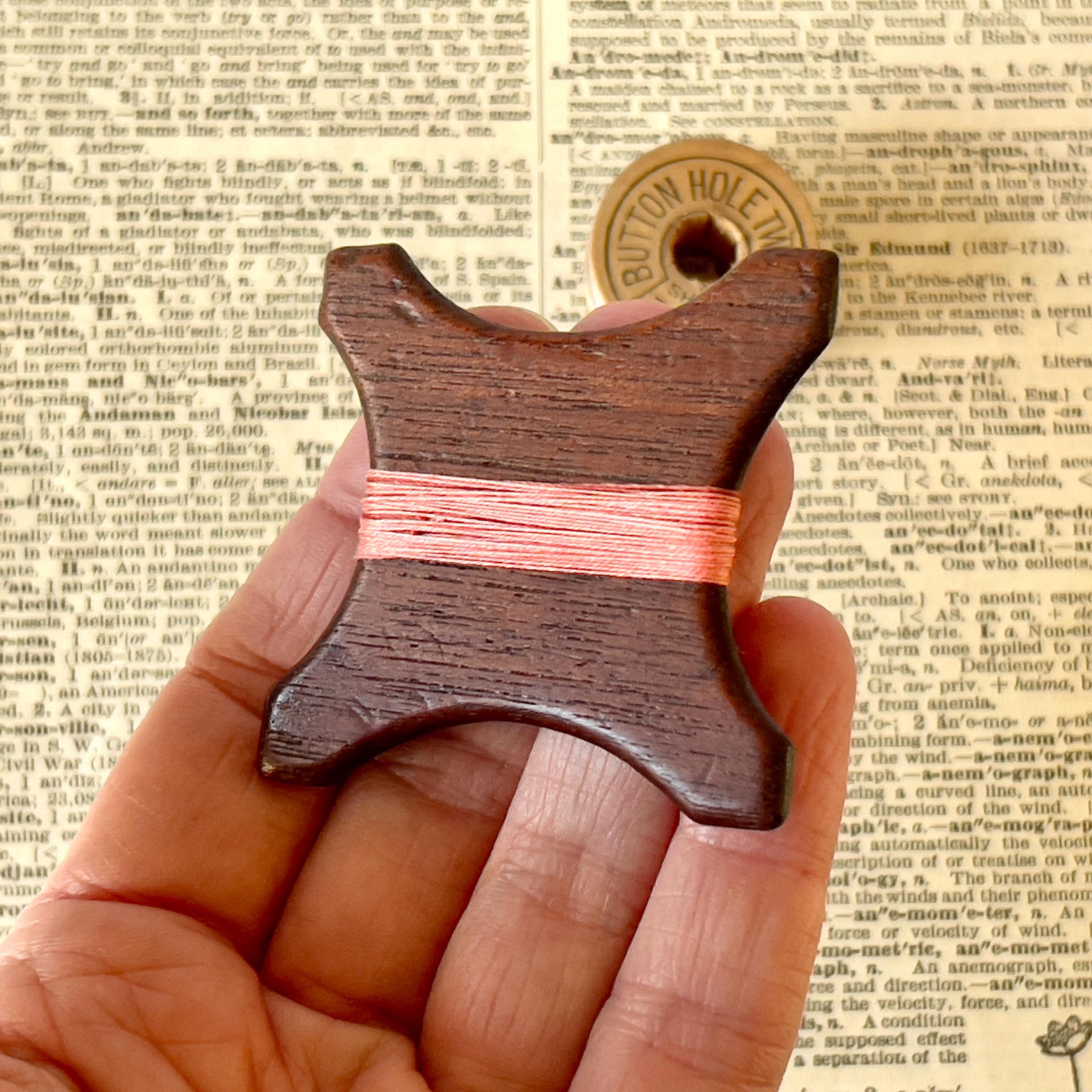 Vintage Wooden Thread Winder & Silk Thread Bobbin - Early-mid 20th ...