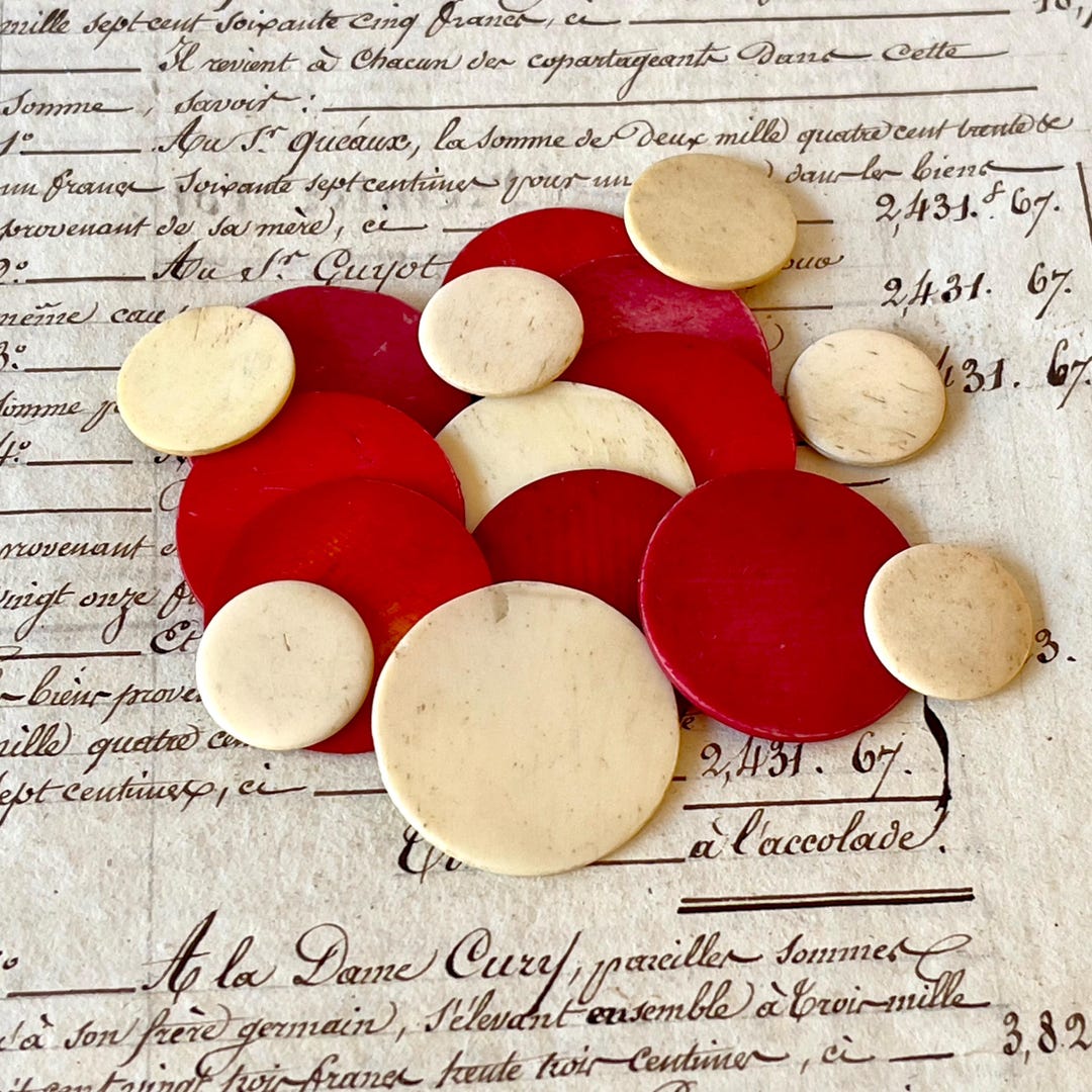 Antique/vintage Assorted Bone Games Counters/tiddlywinks X 16 - Stained ...