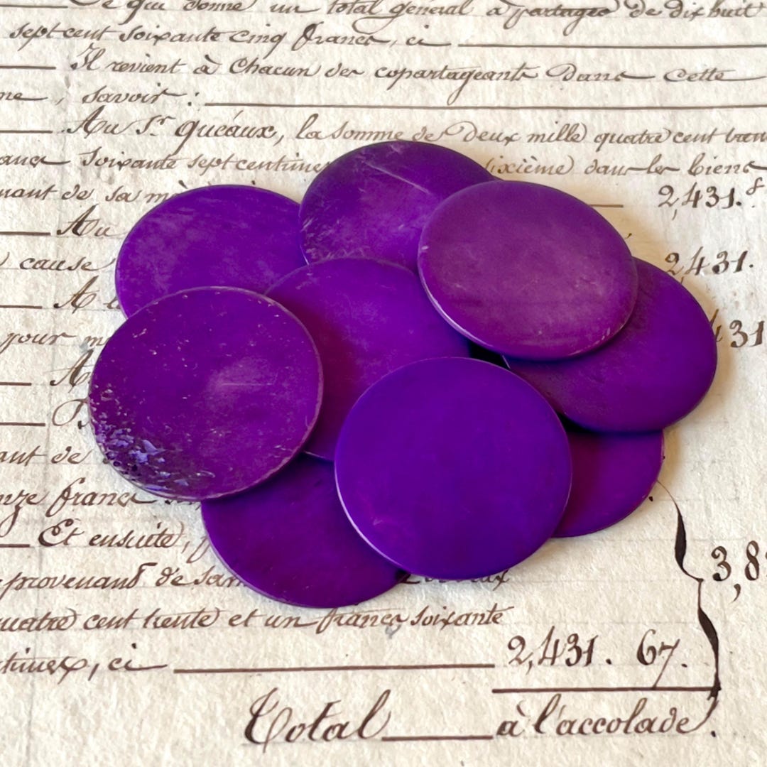 Antique/vintage Bone Games Counters/tiddlywinks X 10 - Purple - Stained ...