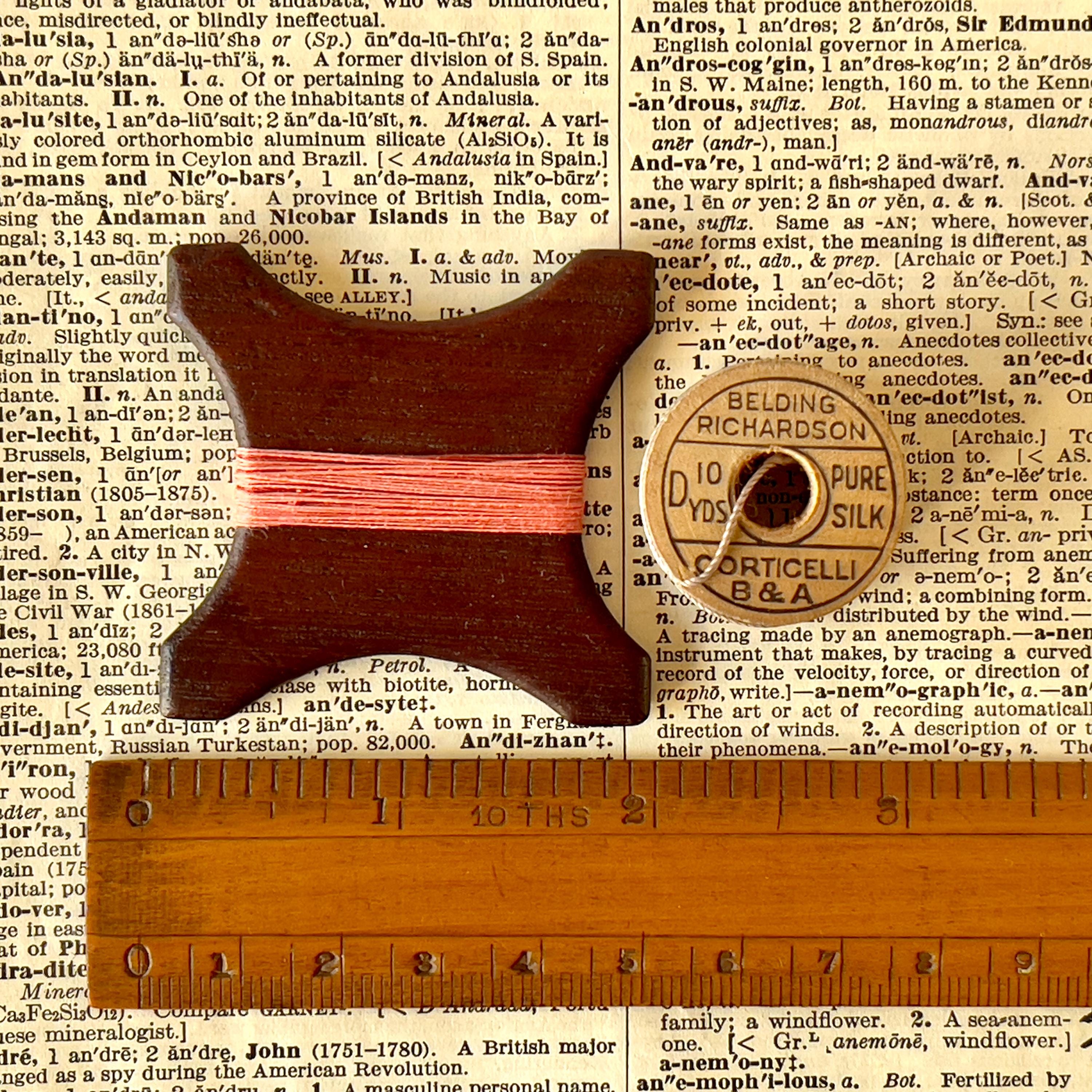 Vintage Wooden Thread Winder & Silk Thread Bobbin - Early-mid 20th ...