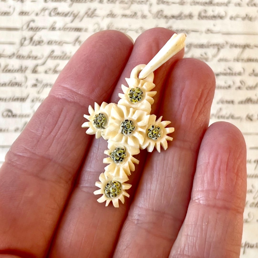 Vintage Carved Bone Cross - Edelweiss/alpine Flowers - Edelweiss ...