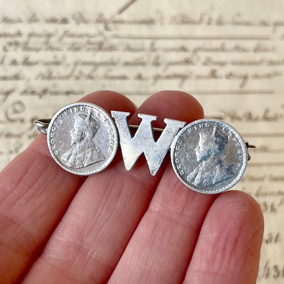 Vintage King George V Two Anna Silver Coins Brooch/Pi… - Gem