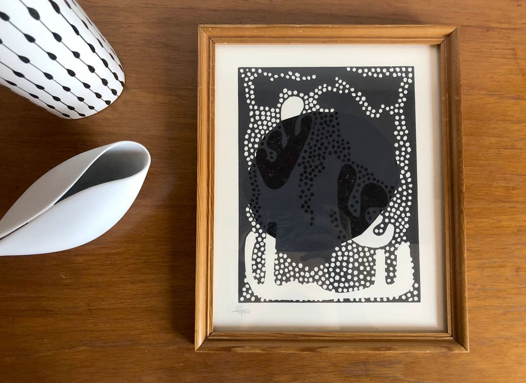 Abstract Modernist Lino Print With Paper Featuring Chine-collé in ...
