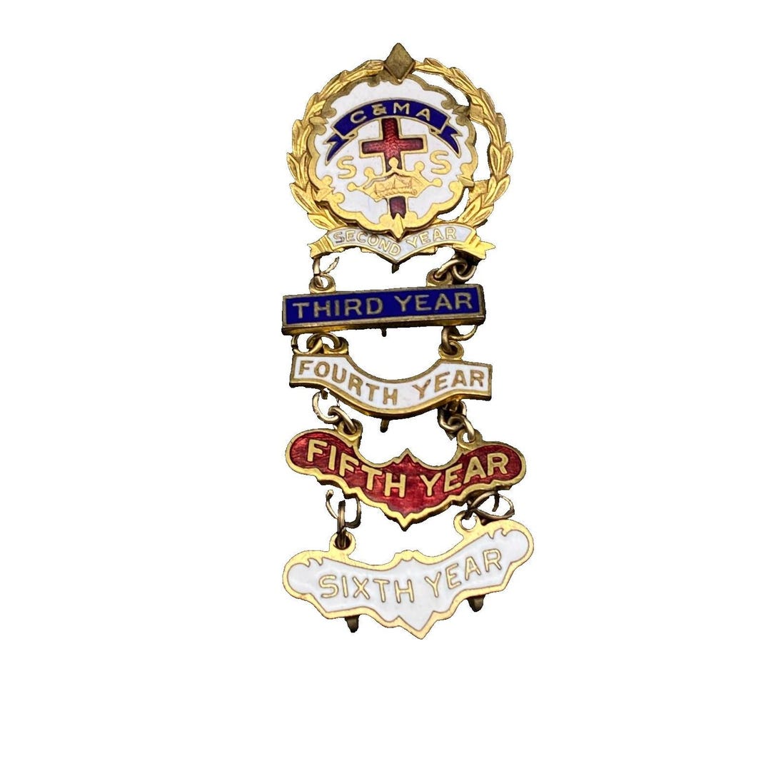Vintage Little System C&MA Cross Crown Religious Enamel 6 Years Service ...