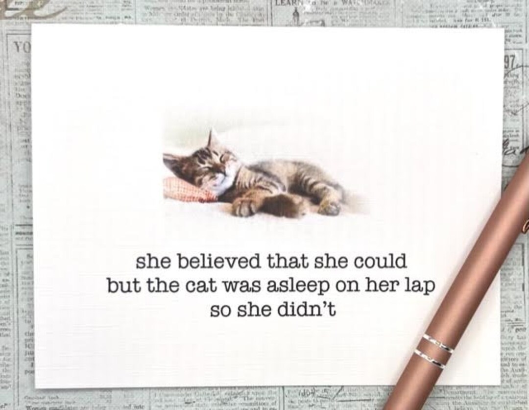 She Believed That She Could but the Cat Was Asleep on Her Lap so She ...