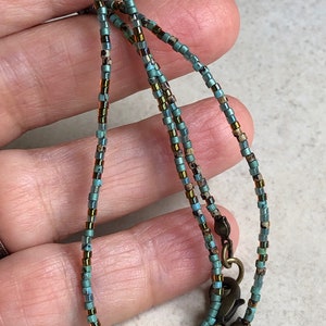 Tiny Bead Necklace Delicate Boho Layering Necklace Turquoise and Brown ...