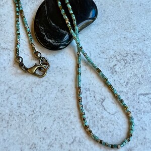 Tiny Bead Necklace Delicate Boho Layering Necklace Turquoise and Brown ...