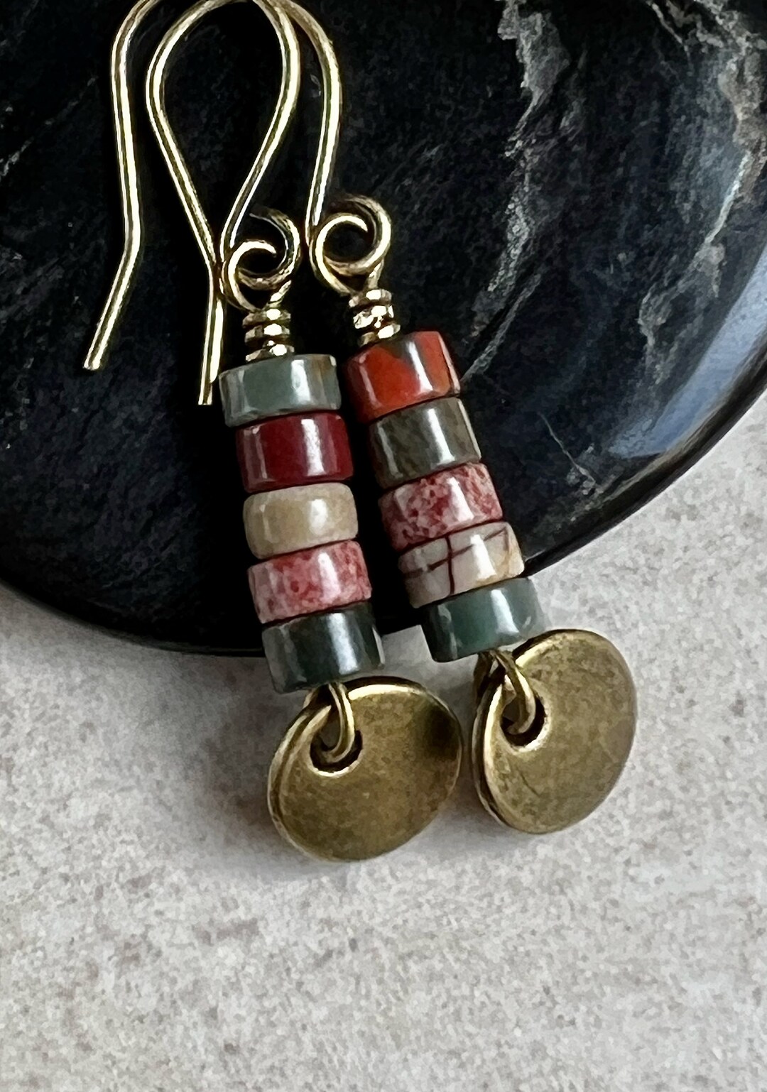 Red Creek Jasper Earrings Small Dangle Boho Earrings Etsy