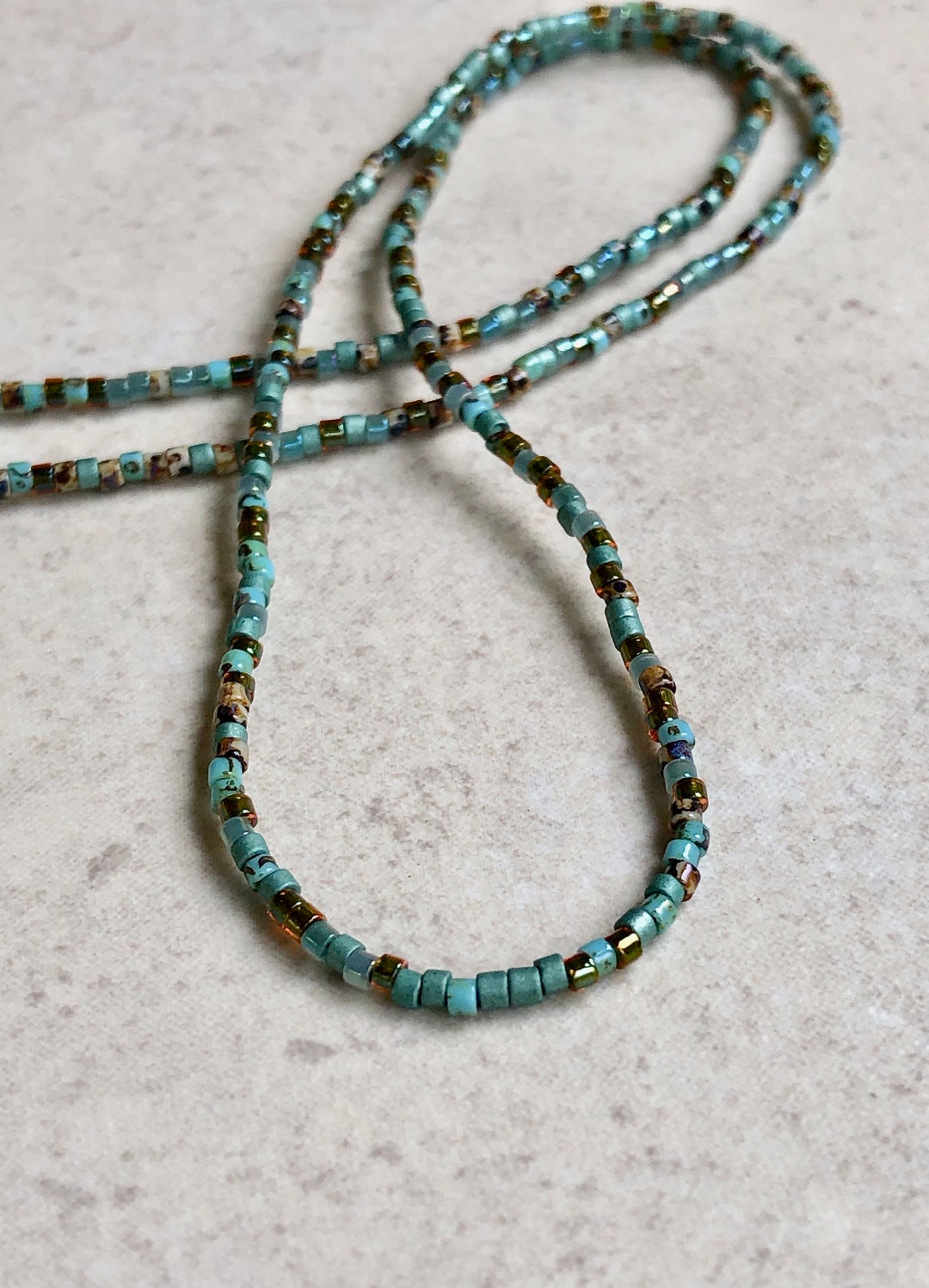 Tiny Bead Necklace Delicate Boho Layering Necklace Turquoise and Brown ...