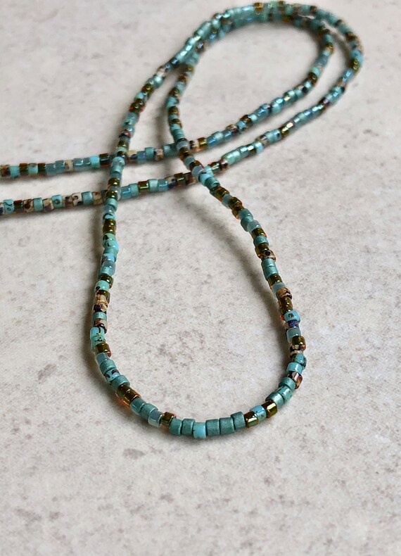 Tiny Bead Necklace Delicate Boho Layering Necklace Turquoise - Etsy