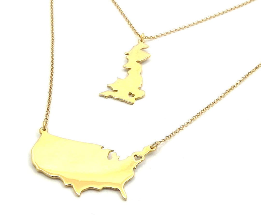 Double Chain Two Countries Necklace Sterling Silver Gold Plated, Two ...