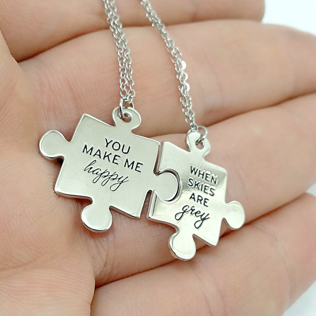 Collier puzzle double « You make me happy when skies are grey », lot de ...