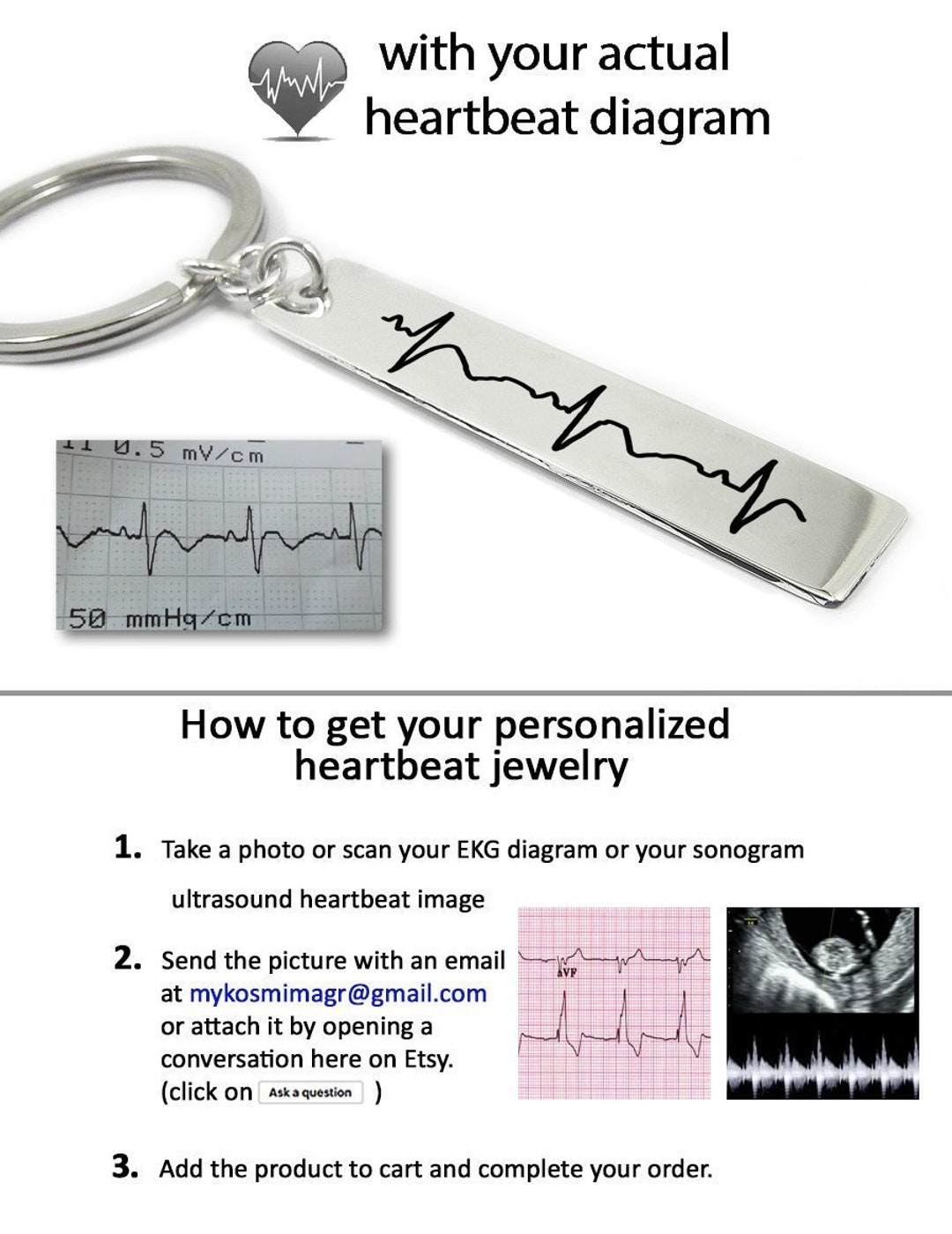 Personal Heartbeat Keychain, Cardiogram Keychain, Custom Heart Beat ...