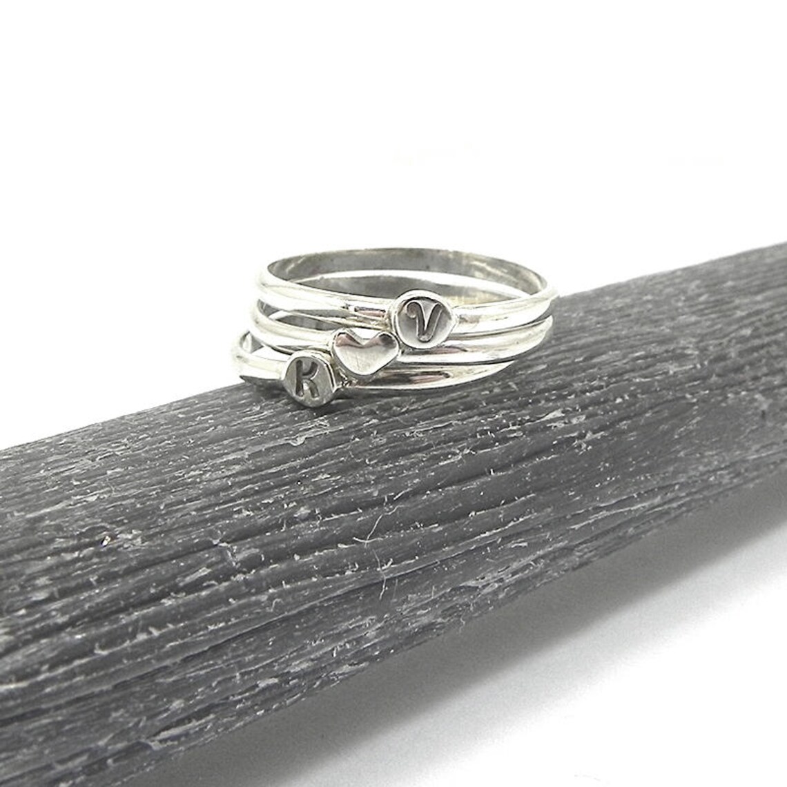 3 Sterling Silver Initial Rings Silver Monograms Stacking | Etsy