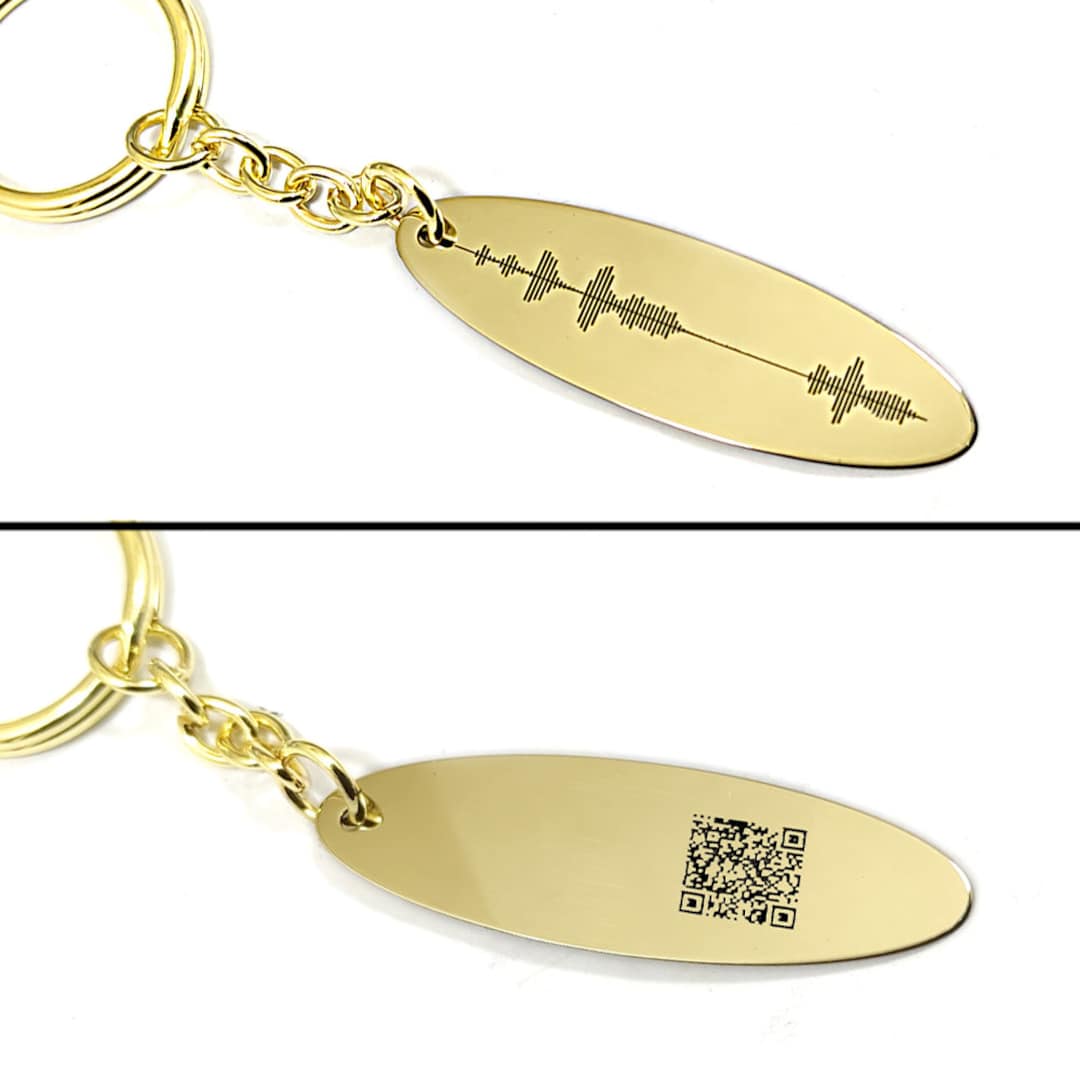 Personal Soundwave Keychain, Brass Oval Tag + Qrcode Engraved on the ...