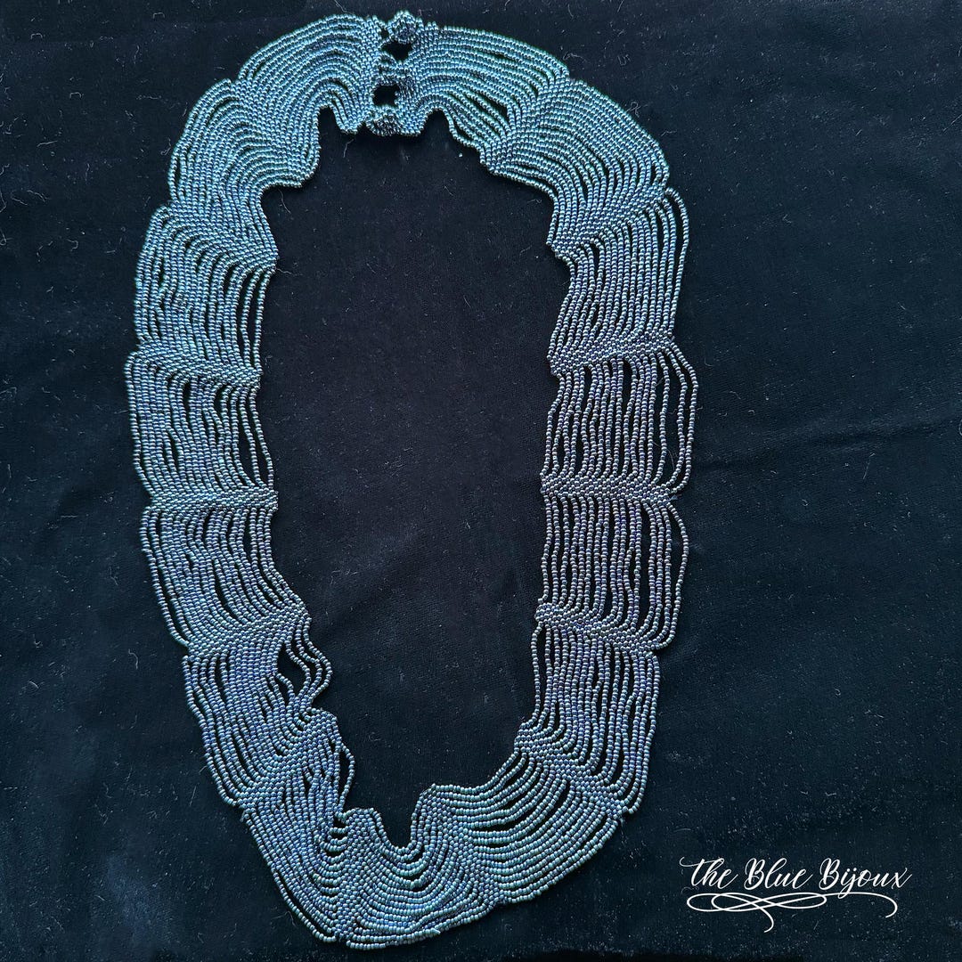 Multi Strand Beaded Necklace Braided Black Dark Gray Seed Beads Draped ...