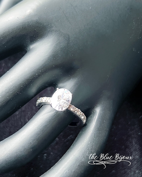 Oval CZ Sterling Engagement Ring | Silver Ring | Clas… - Gem