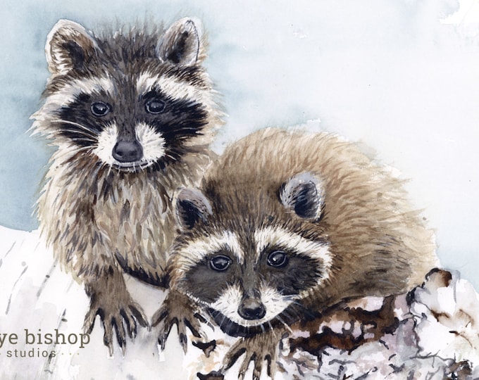 Raccoon Watercolor Painting, Raccoons Art, Animal Wall Art, Two ...
