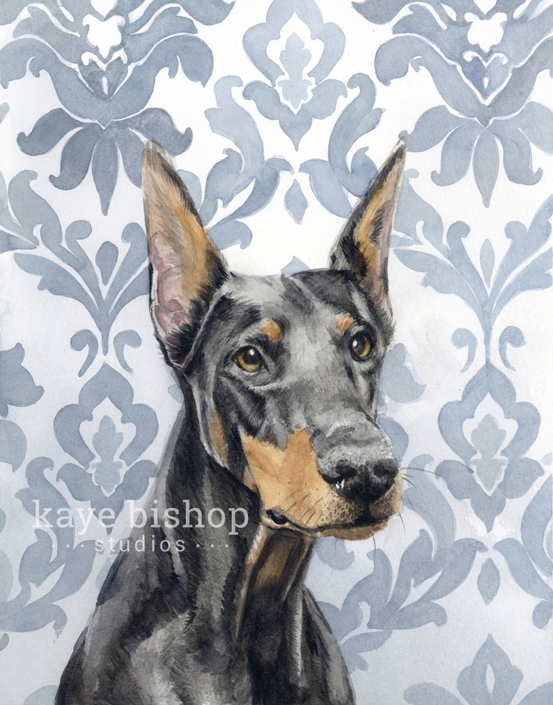 Doberman Watercolor Painting Animal Art Doberman Painting | Etsy
