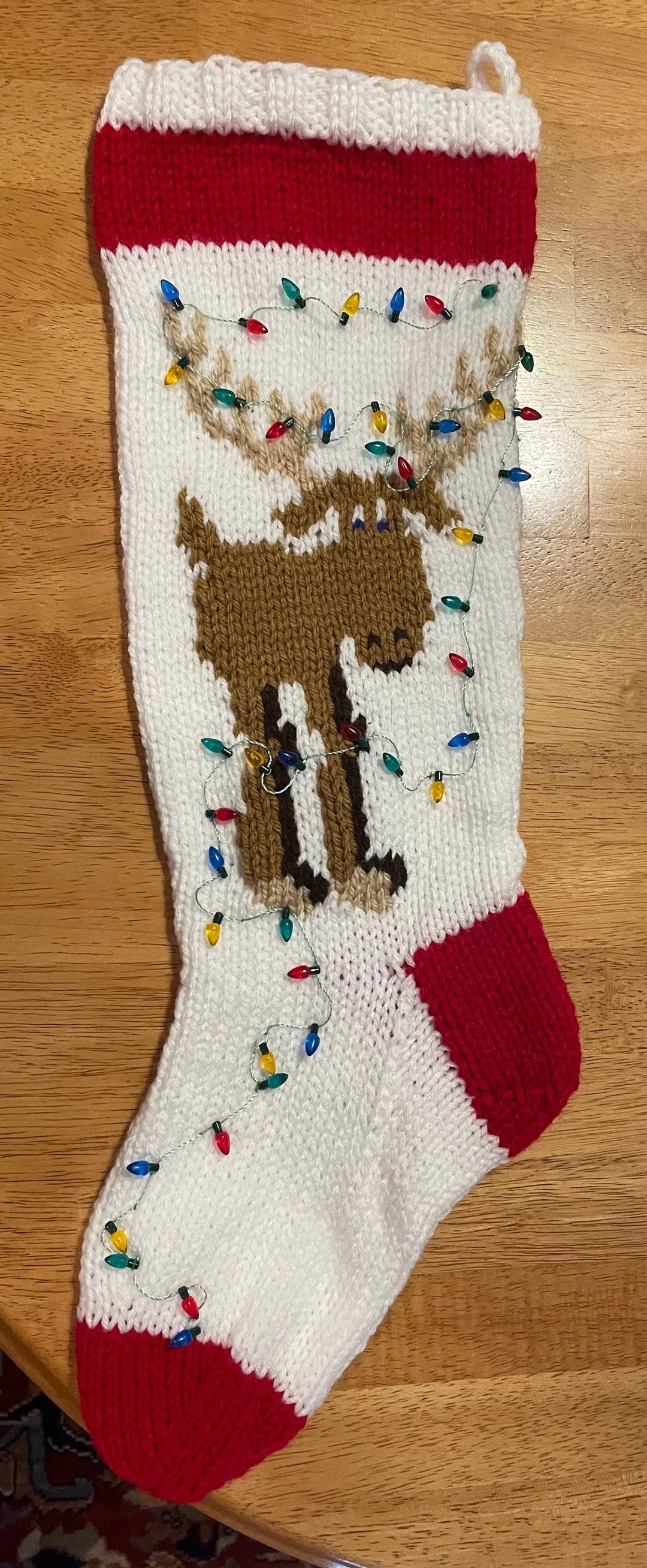 Moose Tangled up in Lights Hand Knitted Christmas Stocking - Etsy