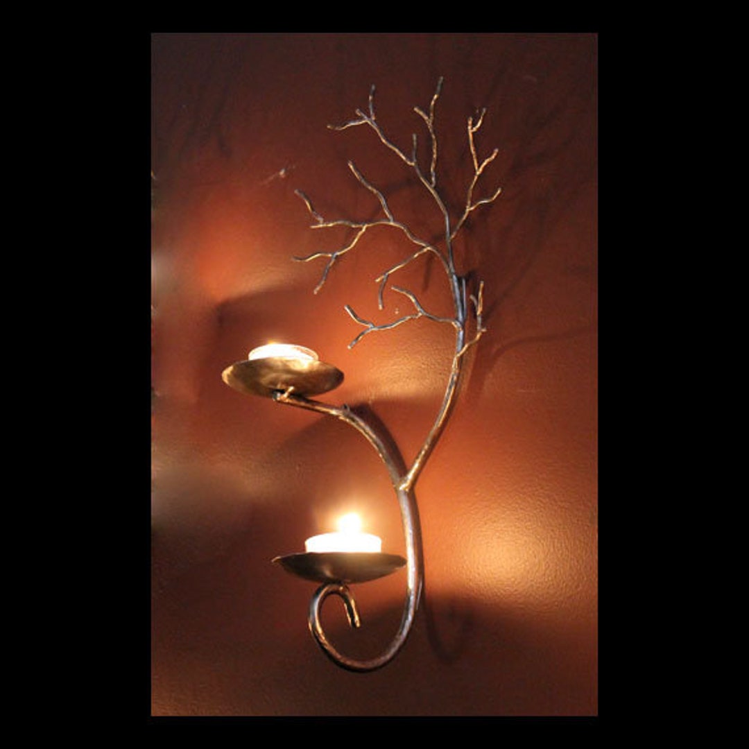 Right Hand Two Candle Metal Tree Sculpture Wall Sconce for Votive and ...