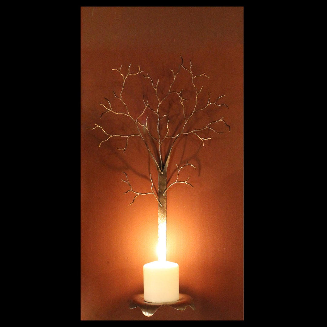 Large Metal Tree Sclupture Candle Wall Sconces With Freeform Candle ...