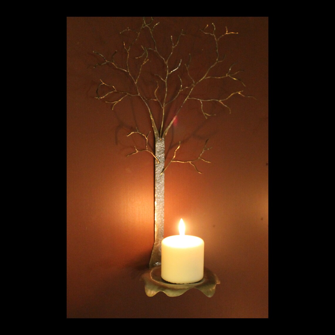 Large Metal Tree Sclupture Candle Wall Sconces With Freeform Candle ...