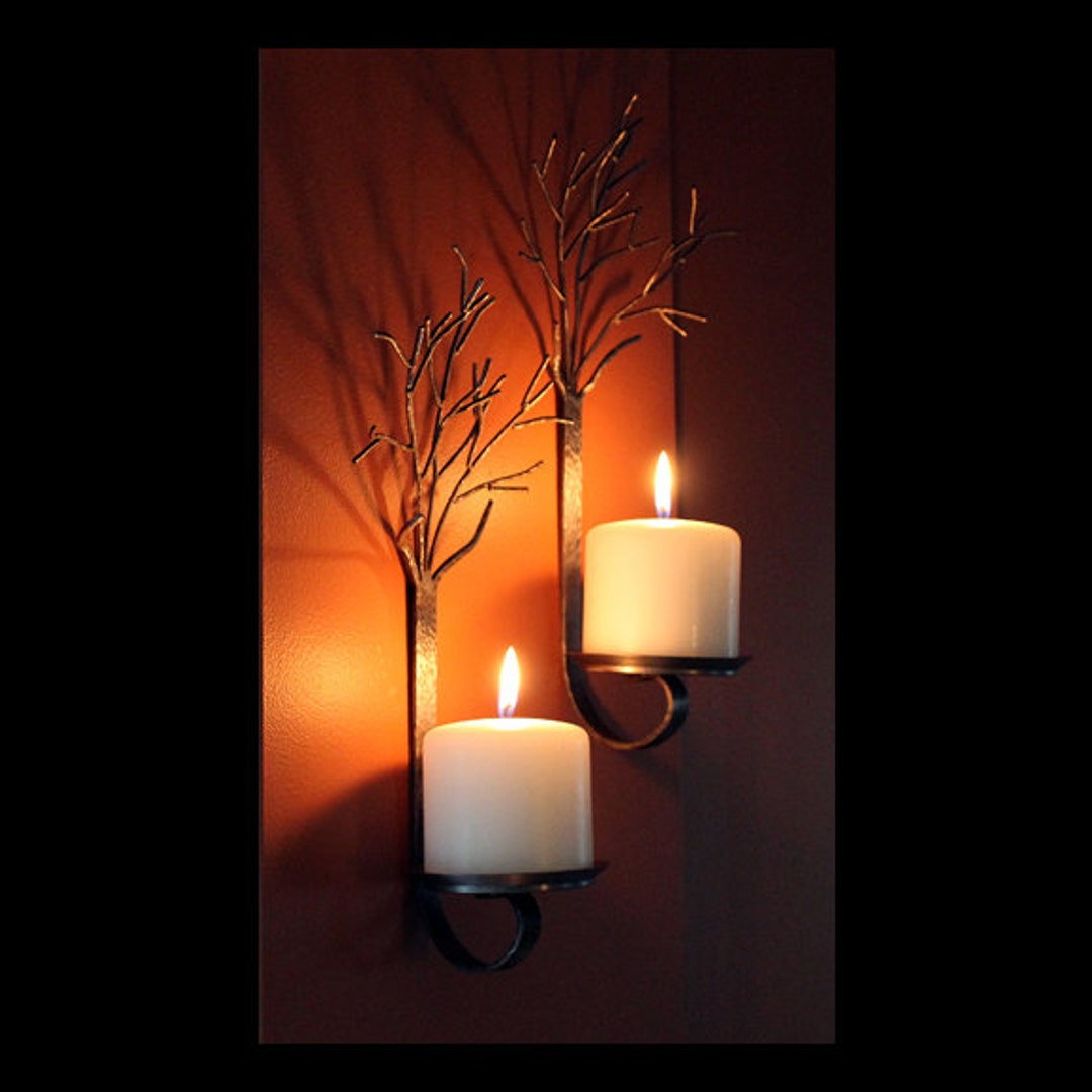 Pair of Metal Tree Sclupture Candle Wall Sconces - Etsy