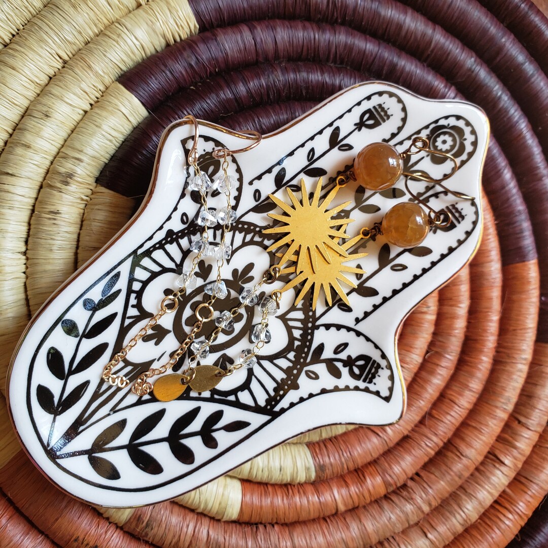 Black and White Hamsa Hand Zen Ceramic Boho Bohemian Tray Dish ...