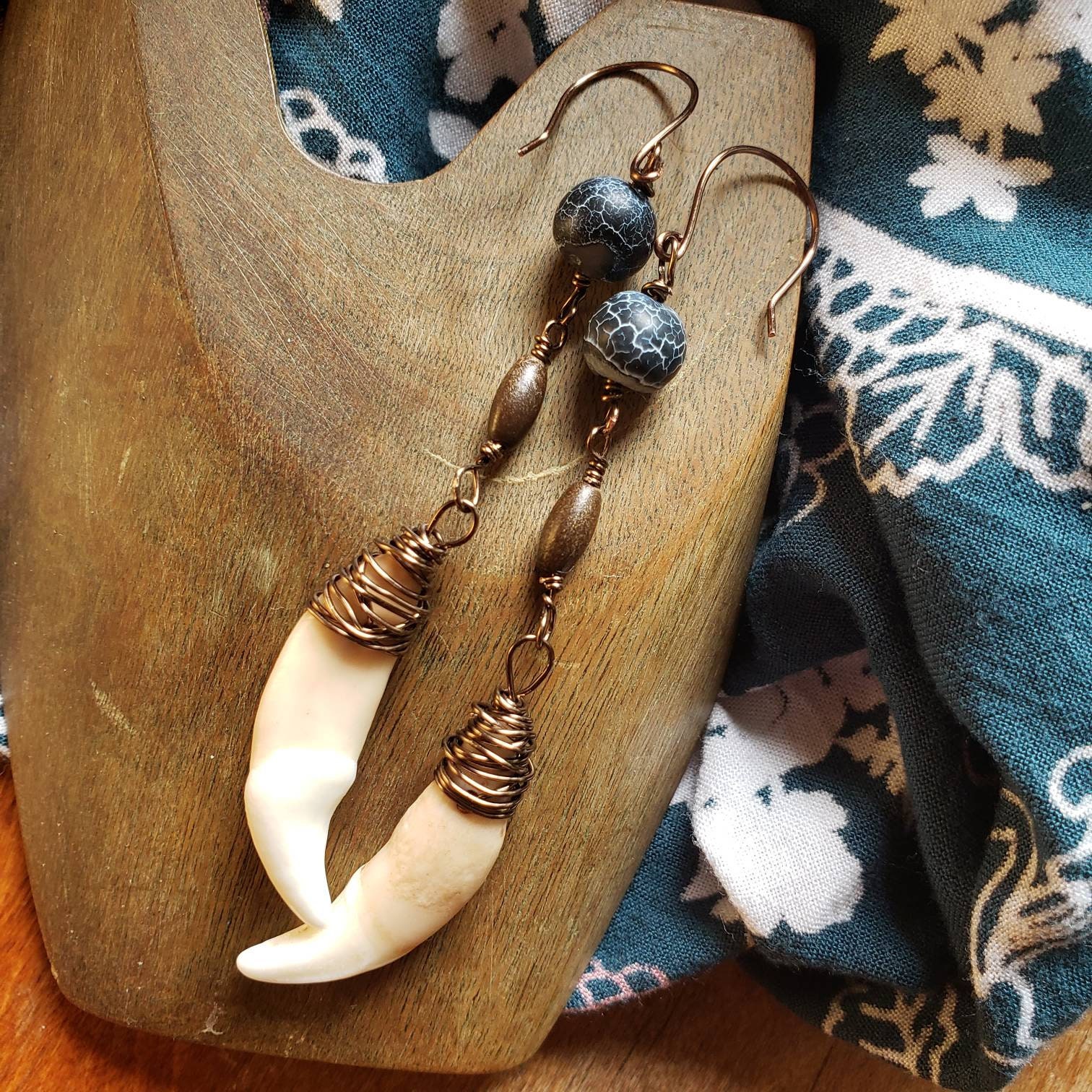 Bohemian Hippie Boho Coyote Teeth Wired Rustic Tribal Ethnic Earrings ...