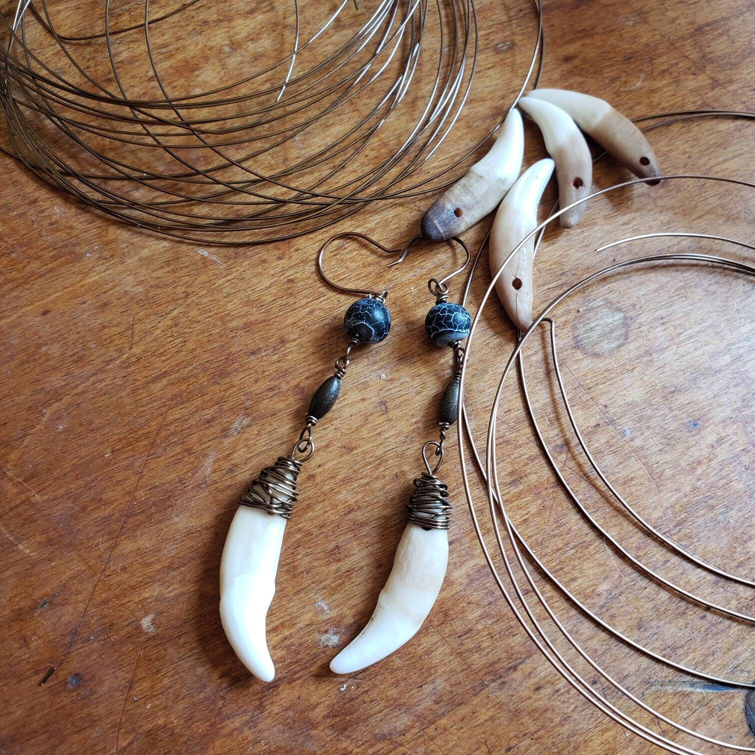 Bohemian Hippie Boho Coyote Teeth Wired Rustic Tribal Ethnic Earrings ...
