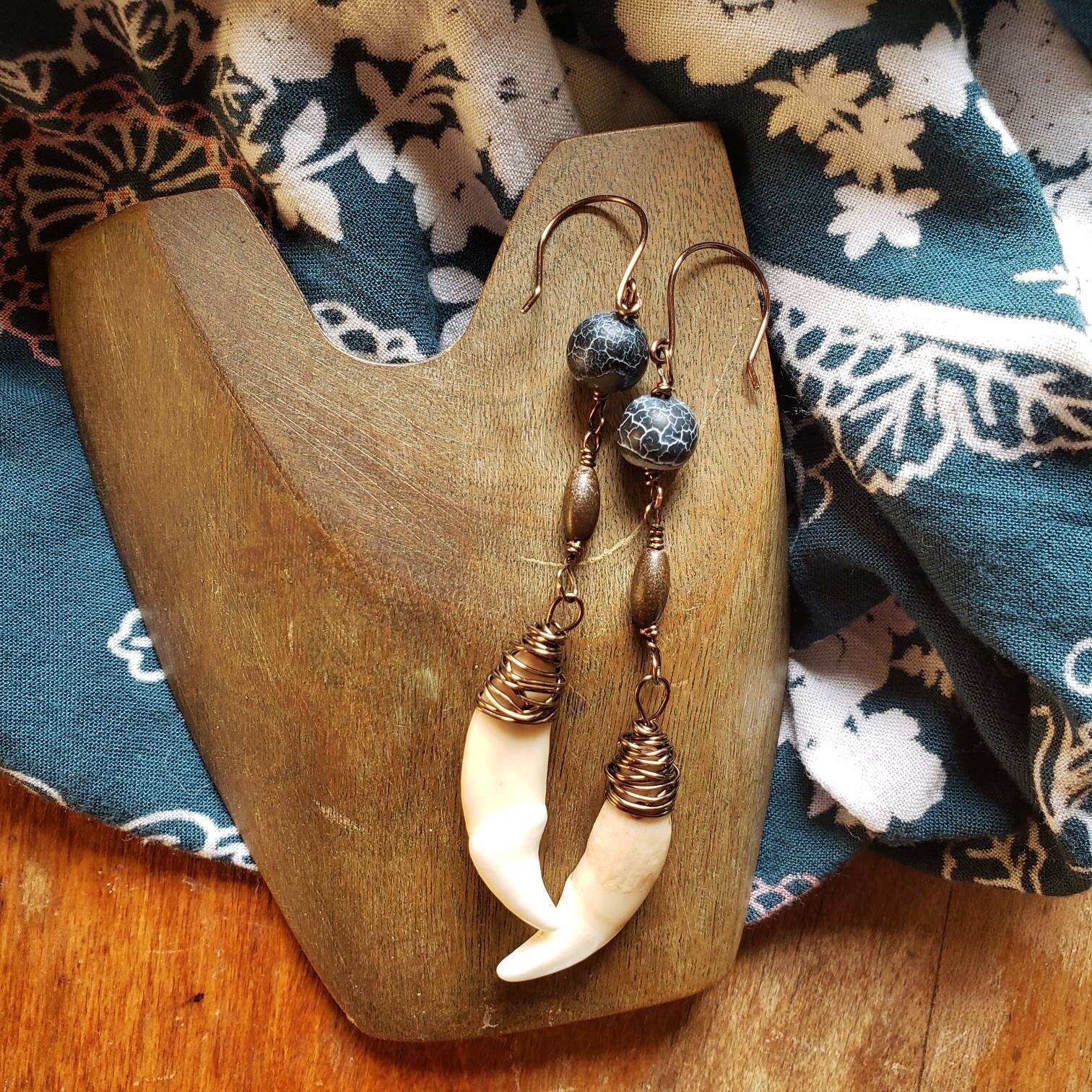 Bohemian Hippie Boho Coyote Teeth Wired Rustic Tribal Ethnic Earrings ...