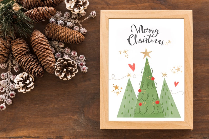 Merry Christmas Trees Sign, Christmas Decor, Christmas Calligraphy Sign ...