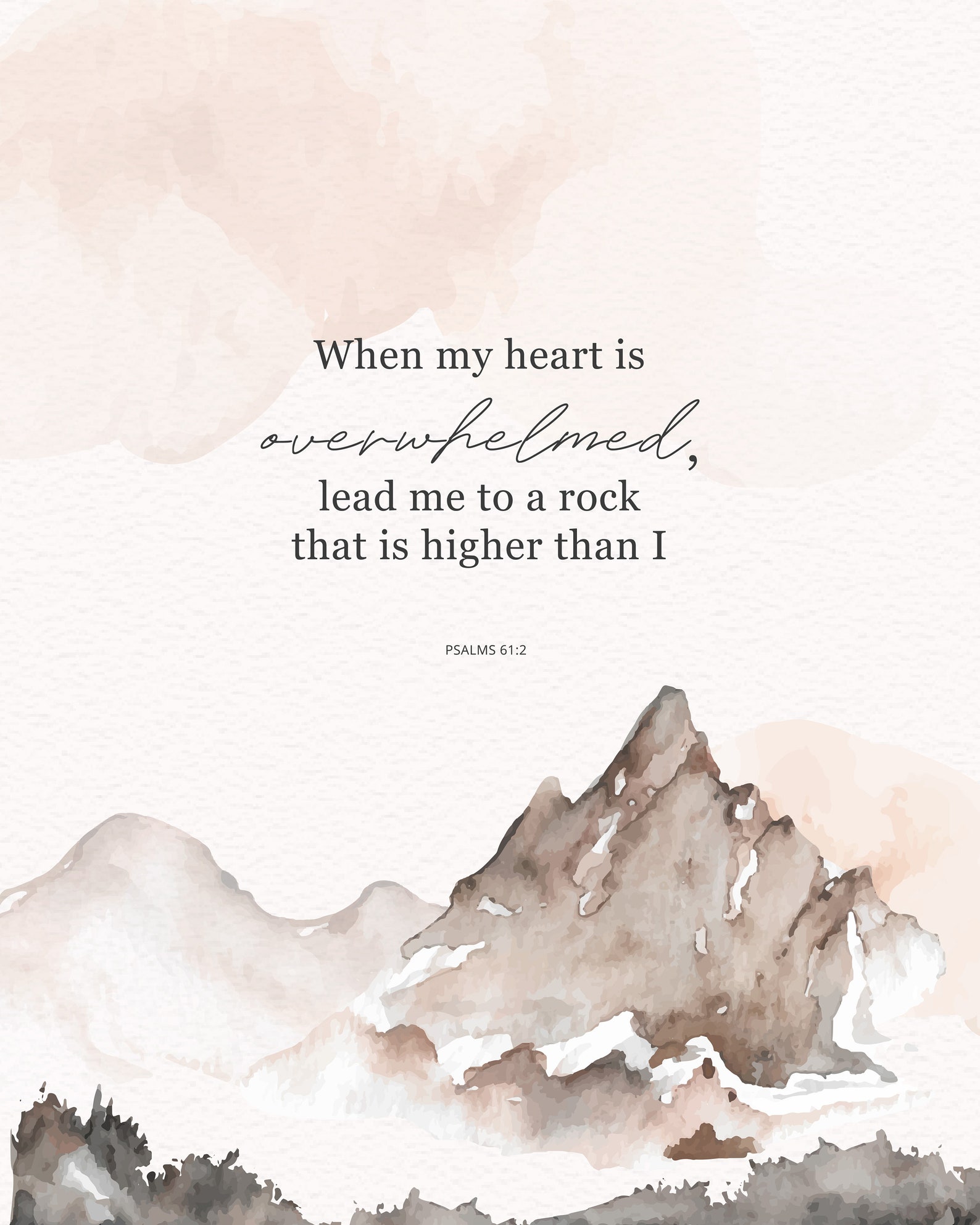 Bible Verse Printable, When My Heart is Overwhelmed, Typography Poster ...